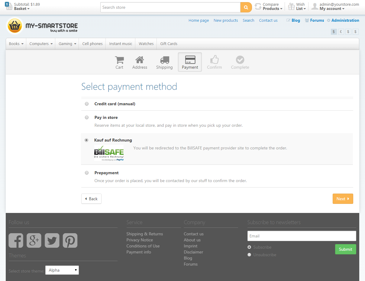 BillSAFE payment plugin for SmartStore.NET - SWS Solutions
